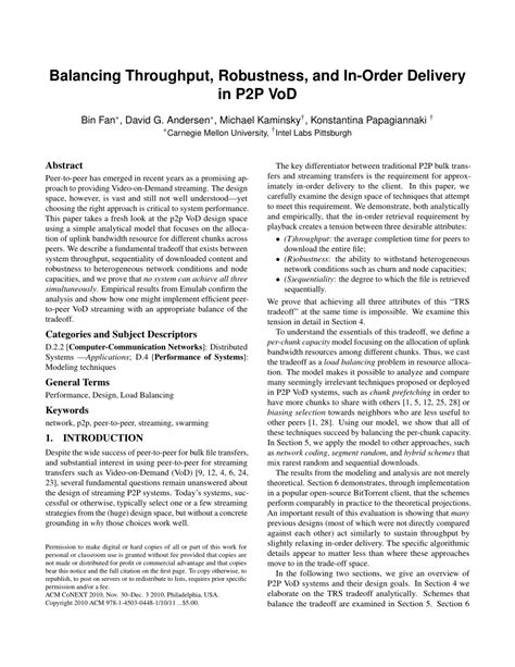 pdf balancing throughput robustness and in order delivery in p2p vod