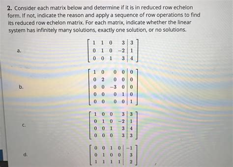 solved 2 consider each matrix below and determine if it is