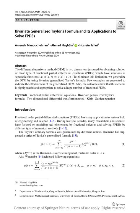 Bivariate Generalized Taylors Formula And Its Applications To Solve Fpdes Request Pdf