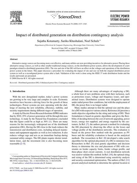 pdf impact of distributed generation on distribution contingency