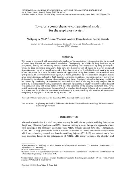 Pdf Towards A Comprehensive Computational Model For The Respiratory System