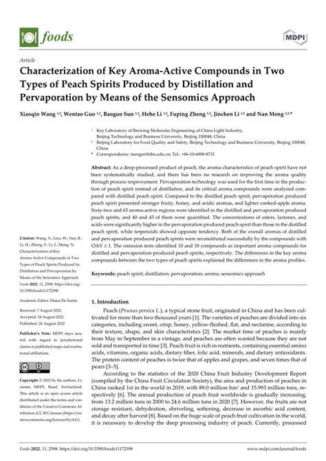 PDF Characterization Of Key Aroma Active Compounds In Two Types Of Peach Spirits Produced By