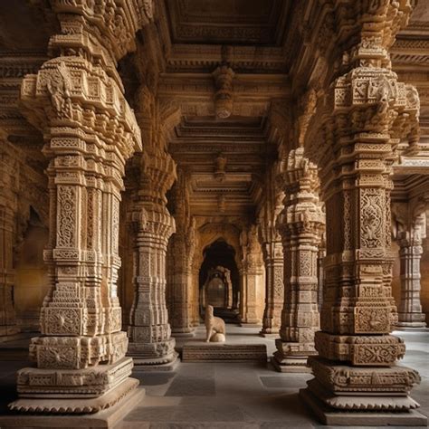 A Large Stone Pillar With Carved Pillars In The Middle Of It Premium Ai Generated Image