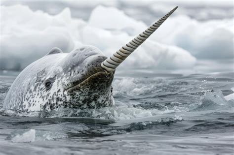 Majestic Narwhal Swimming Among Icebergs In The Arctic Ocean Ai