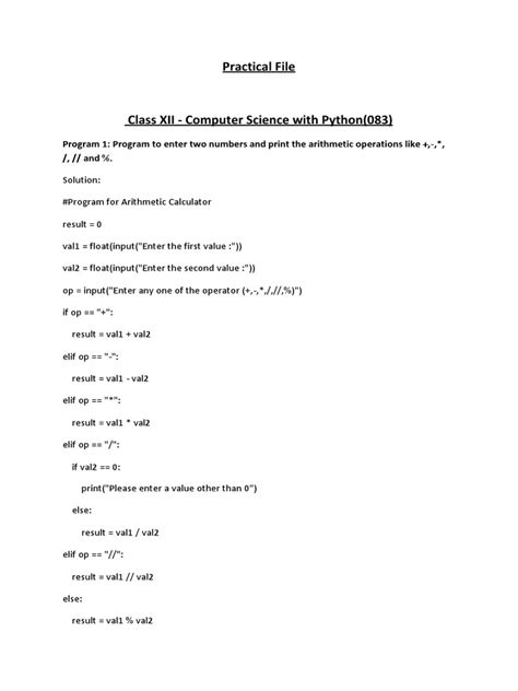 Practical File Program 1 Program To Enter Two Numbers And Print The
