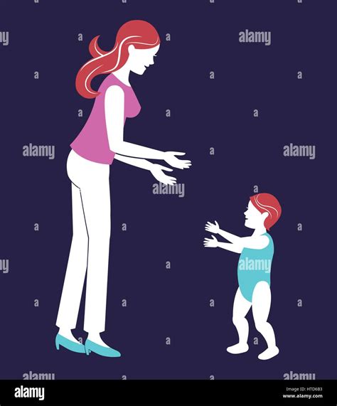 Mother Baby Walking Blue Background Stock Vector Image Art Alamy