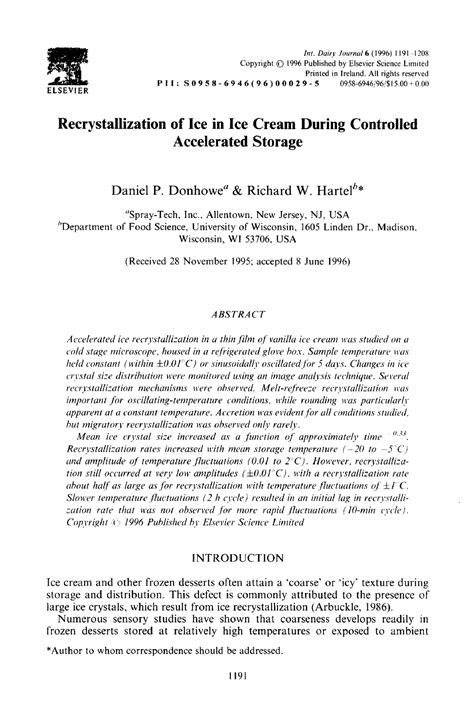 Recrystallization Of Ice In Ice Cream During Controlled Accelerated Storage Inr Dairy