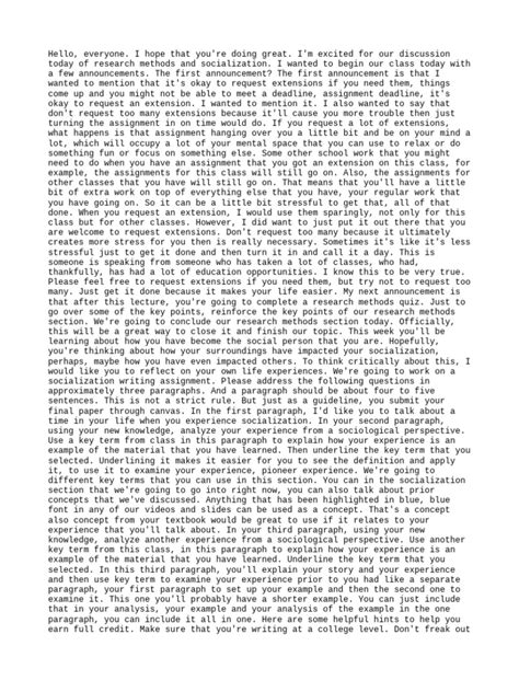 Week 6a Research Methods And Socialization Transcript Pdf