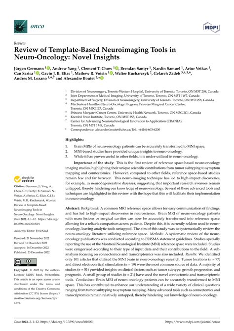 Pdf Review Of Template Based Neuroimaging Tools In Neuro Oncology Novel Insights