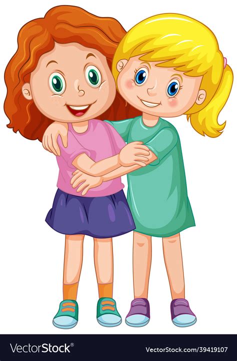 Two Cute Girls Hugging Each Other Royalty Free Vector Image