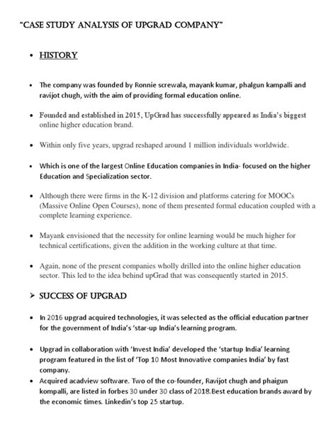 Case Study Analysis Of Upgrad Company Pdf