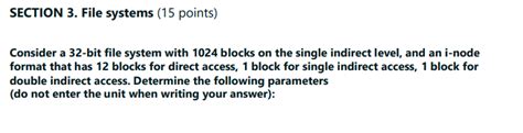 Solved Size Of A Block In Bytes Number Of Blocks For The Chegg Com