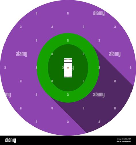 Cricket Field Icon. Flat Circle Stencil Design With Long Shadow. Vector Illustration Stock ...
