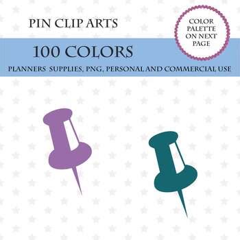 100 Colors Clip Art Push Pins Clip Art Office Supplies Rainbow Push