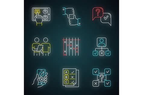 Survey Neon Light Icons Set Outline Icons ~ Creative Market