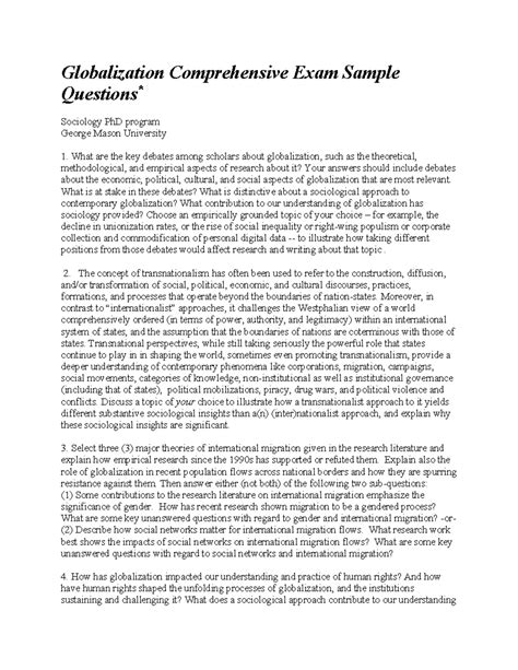 Globalization Exam Sample Questions April 2020 Globalization Comprehensive Exam Sample