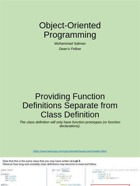 1 Separating Function Defs From Class Def Pdf Constructor Object Oriented Programming