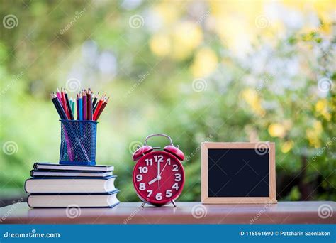 Clock And Notebook With Pencil Stock Photo Image Of Equipment Pencil 118561690