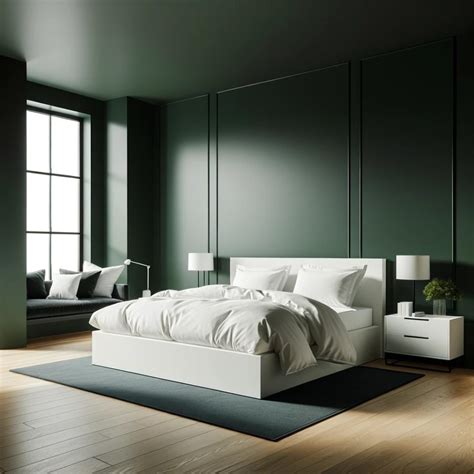 Dark Green Bedroom With White Furniture