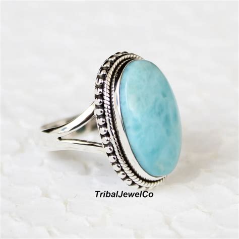 Larimar Stone Ring Silver Etsy