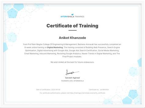 Aniket Khanzode On Linkedin Successfully Completed The Digital Marketing Training From Internshala