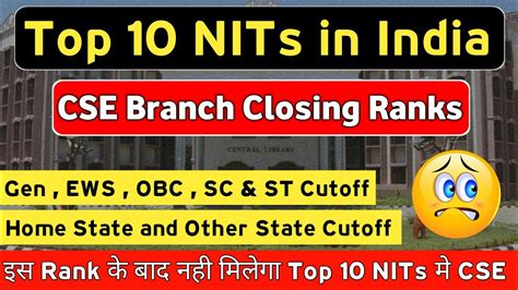 Top 10 NITs In India CSE Branch Cutoff Placements JEE Mians 2023 YouTube