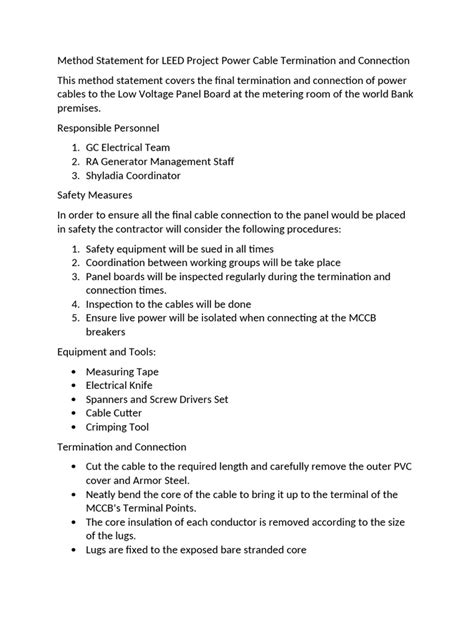 Leed Building Pwer Cable Termination Methodology Pdf Technology