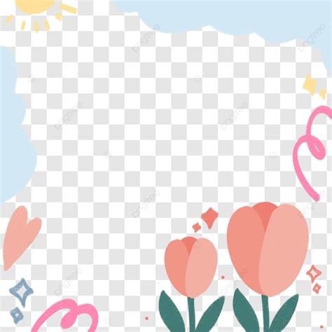 รูปกรอบรูปน่ารัก Twibons ประกอบด้วยดอกไม้และเมฆพระอาทิตย์ Png เฟรม กรอบ ทวิบอนภาพ Png และ