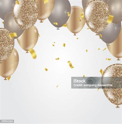 골드 풍선 색종이 흰색 바탕에 깃발 벡터 일러스트입니다 공란에 대한 스톡 벡터 아트 및 기타 이미지 공란 공휴일 광고 Istock