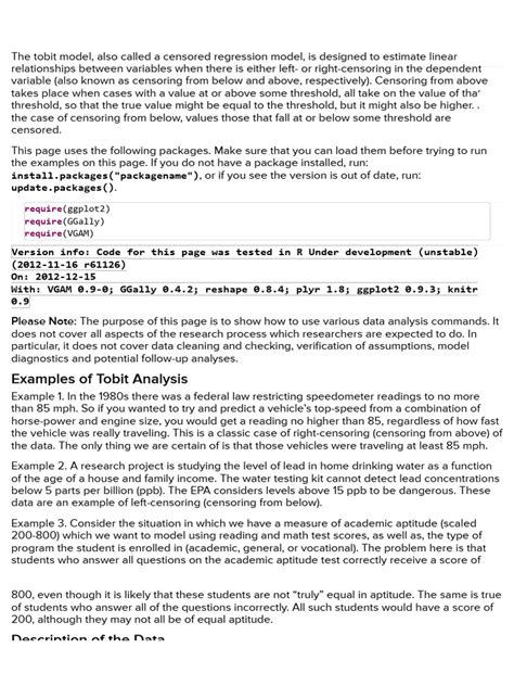 Tobit Models R Data Analysis Examples Pdf Regression Analysis
