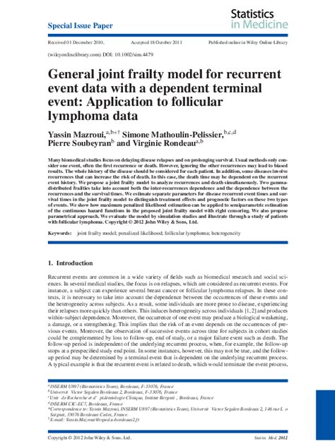 Pdf General Joint Frailty Model For Recurrent Event Data With A Dependent Terminal Event