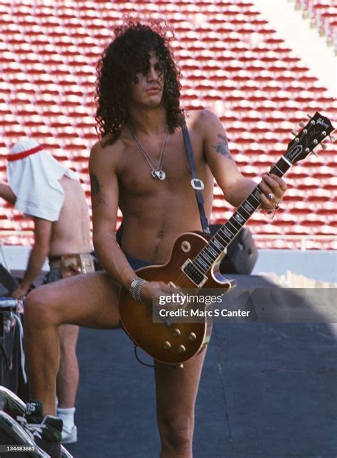 Guitarist Slash Of The Rock Group Guns N Roses Plays A Gibson Les
