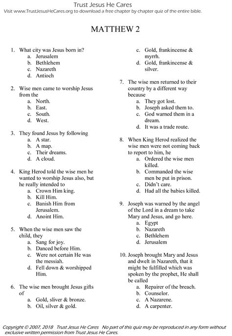 Matthew Chapter 2 Multiple Choice Trust Jesus He Cares