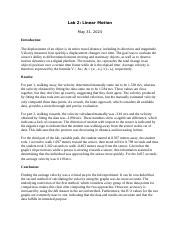 Analyzing Linear Motion Velocity With Data Fitting Course Hero