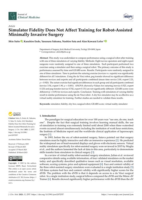 Pdf Simulator Fidelity Does Not Affect Training For Robot Assisted Minimally Invasive Surgery