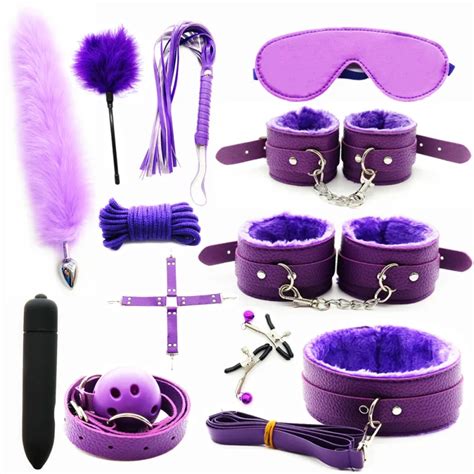 Adult Products Sextoy Bdsm Bondage Set Handcuffs Whip Anal Plug Collar Gag Rope Leather