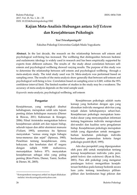 Pdf Kajian Meta Analisis Hubungan Antara Self Esteem Dan