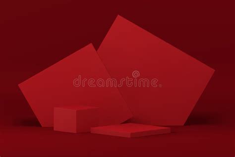 Red 3d Podium Squared Pedestal With Abstract Angular Wall Background Realistic Vector Stock