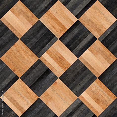 Seamless Black And Brown Parquet Floor With Square Pattern Wood Texture For Background Stock