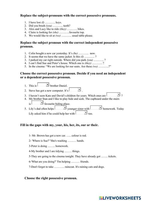 Posessive Prono Free Interactive Worksheets 1787114