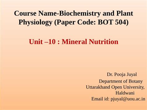 Pdf Course Name Biochemistry And Plant Physiology Paper Code
