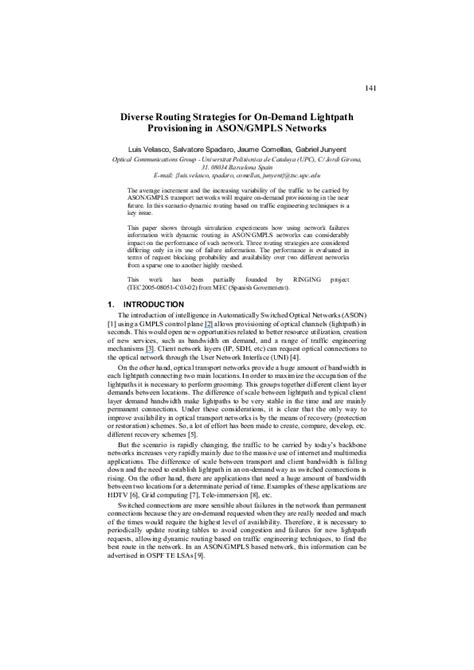 pdf diverse routing strategies for on demand lightpath provisioning in ason gmpls networks