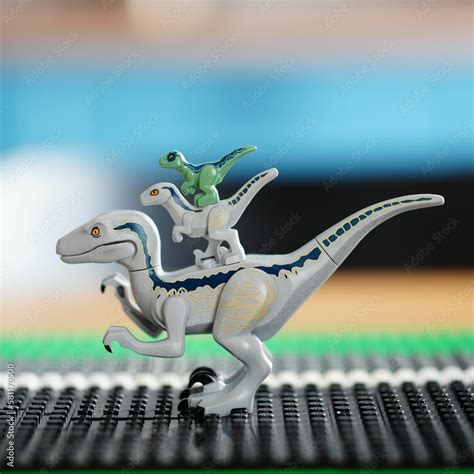 Lego Jurassic World Velociraptor Toy Dinosaur Figurines Stacked On Top