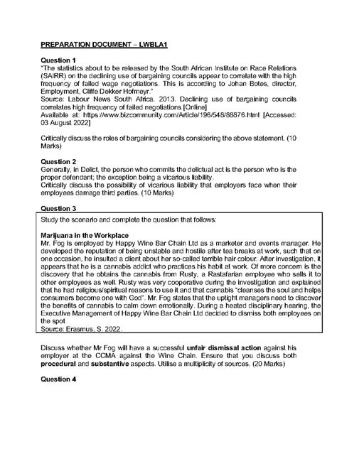 Exam Preparation Document Preparation Document Lwbla Question 1 “the Statistics About To Be