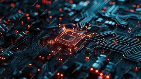 Premium Photo Close Up Of A Circuit Board With Red Lights Perfect For Technology And