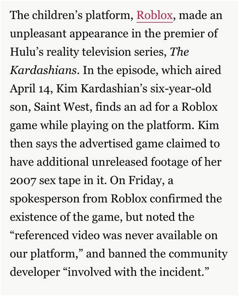 Roblox Has Banned The Developer Behind Game Claiming To Have Kim‘a Sex