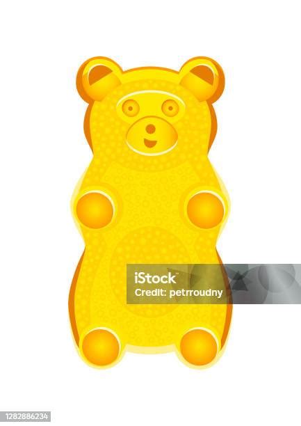 노란색 거미 곰 또는 젤리 곰의 벡터 상세한 그림 어린이 동화 사탕 하얀 배경에 고립 된 어린 아이 같은 곰 일러스트는 어린이를위한 봉제 인형으로도 사용할 수 있습니다 0