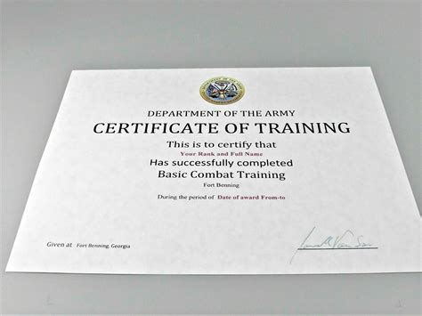 Military Army Training Certificates Of Completion