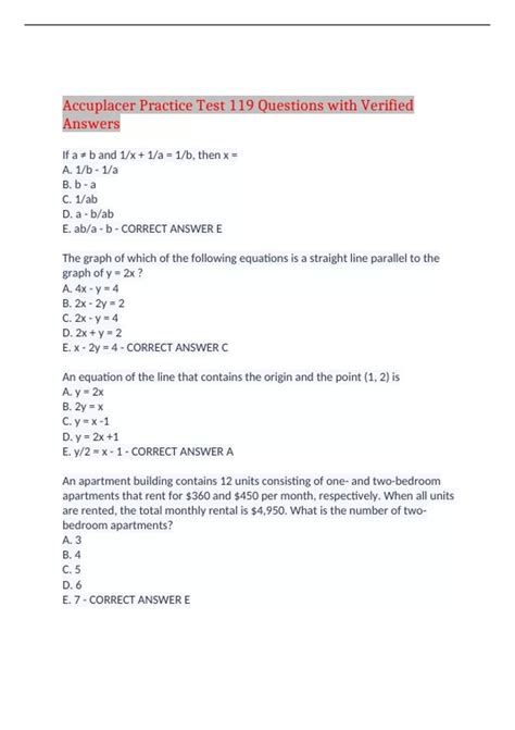 accuplacer practice test 119 questions with verified answers 100