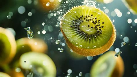Closeup Of Juicy Green Kiwi Slice With Water Splash Stock Illustration Illustration Of Kiwi